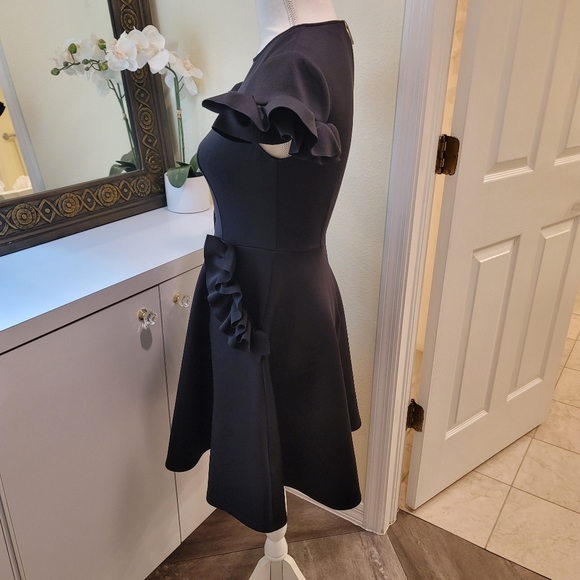 Ted Baker | Dresses | Ted Baker Black Dress Ruffles Sleeves And Pockets ...